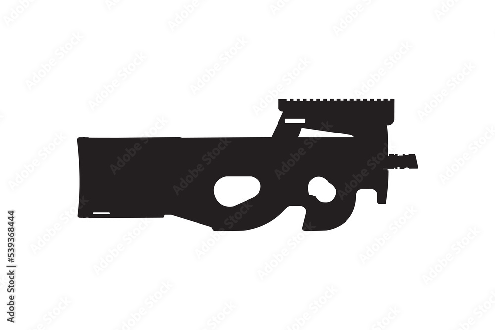 FN P90 submachine gun icon, p90 weapon silhouette isolated white ...