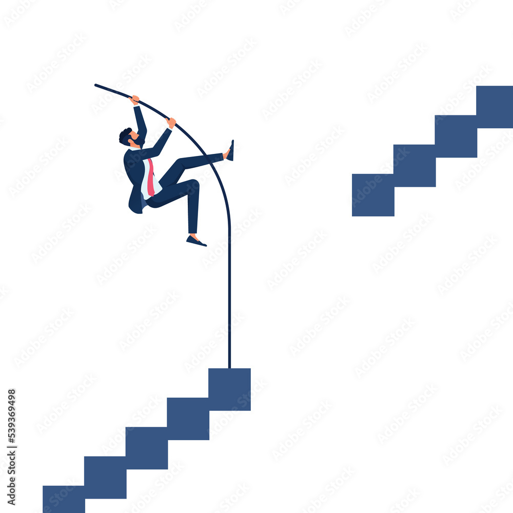 Businessman doing pole vaulting for success, Move forward despite ...