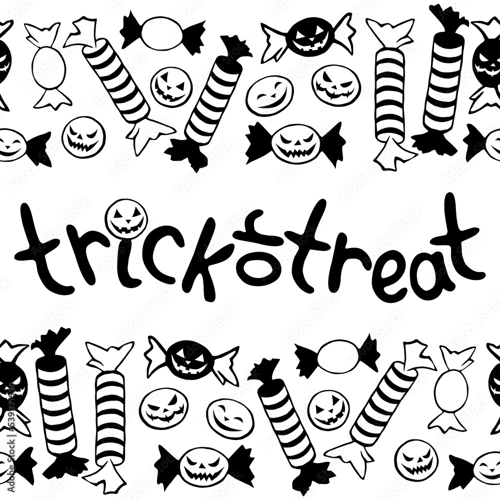 Trick or treat - lettering in frame of outline candy in different ...