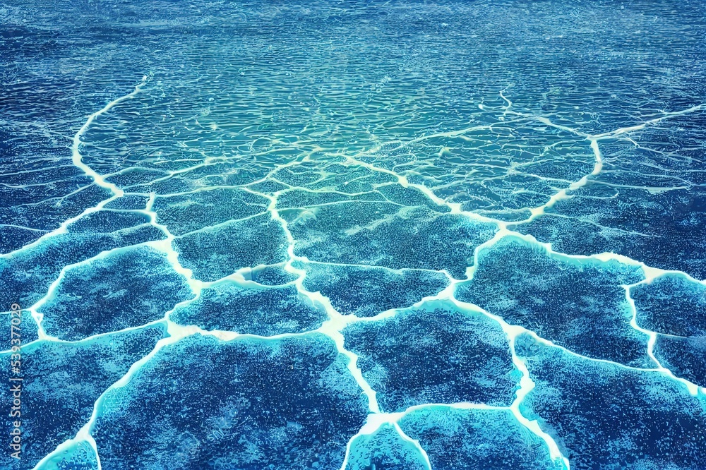 Ground cracks with frozen water top view, magic lightnings, cracking ...