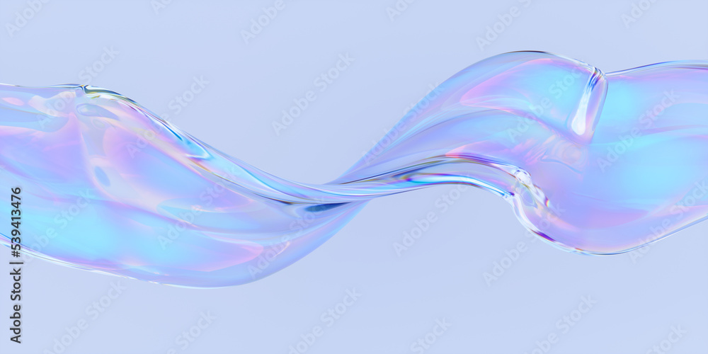 Abstract glass wave 3d rendering. Chromatic dispersion and thin film ...