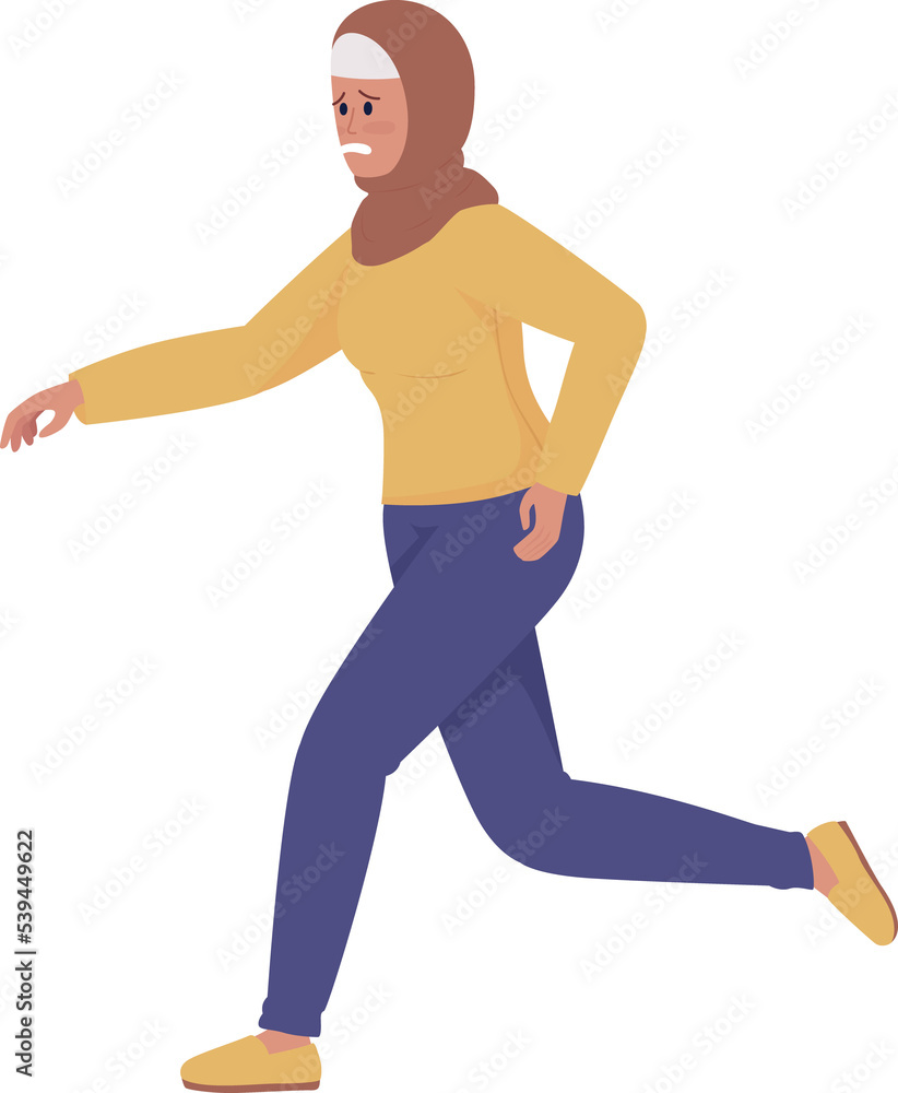 Running woman semi flat color raster character. Female figure. Full ...