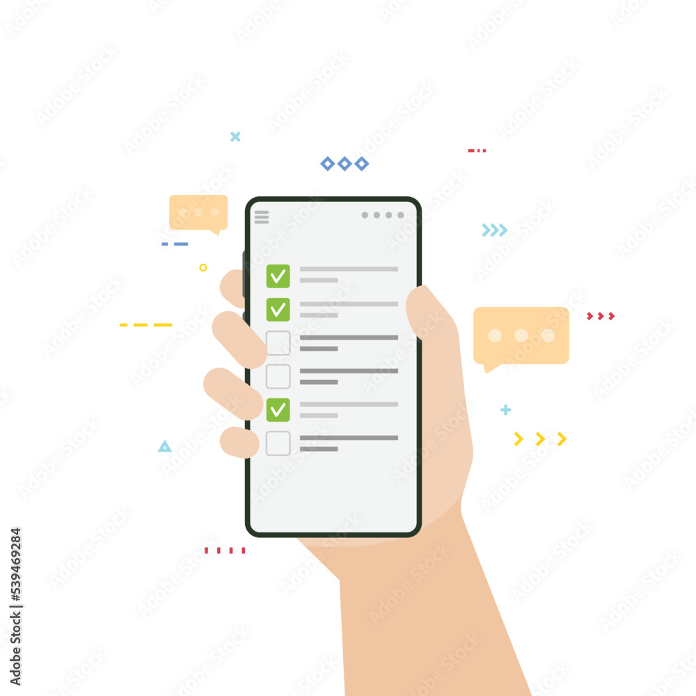 To-do app on phone with checklist and done checkmarks. Check marks and ...