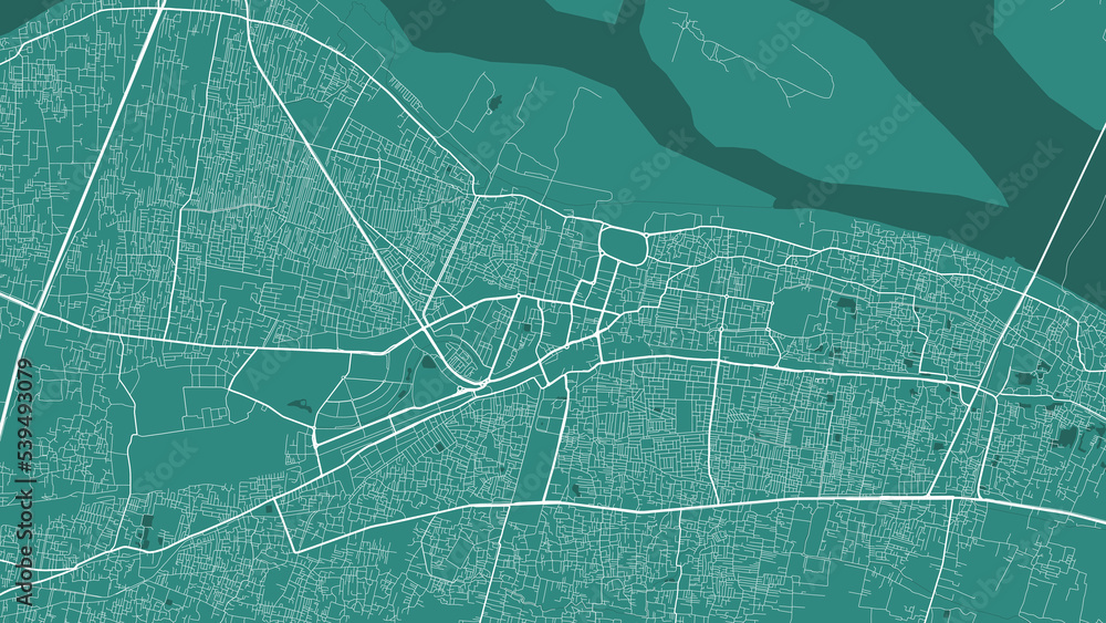 Dark green Patna city area vector background map, roads and water ...