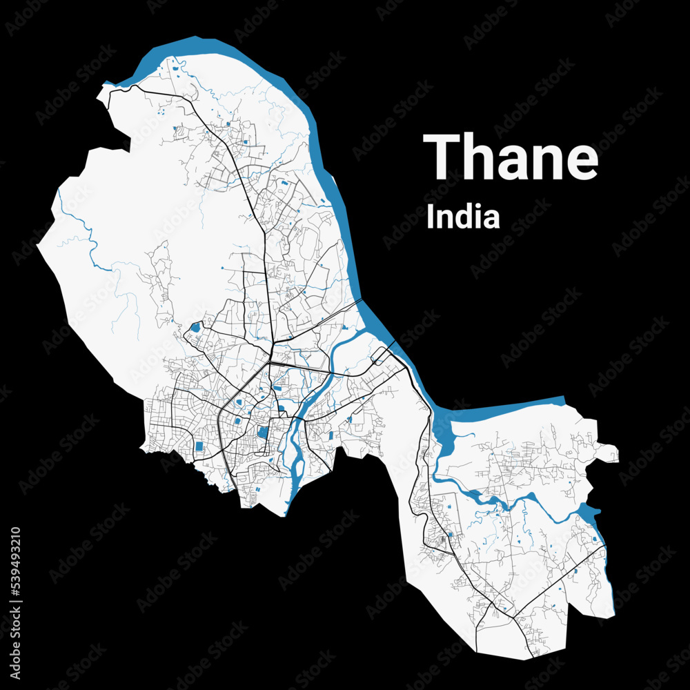 Thane map. Detailed map of Thane city administrative area. Cityscape ...