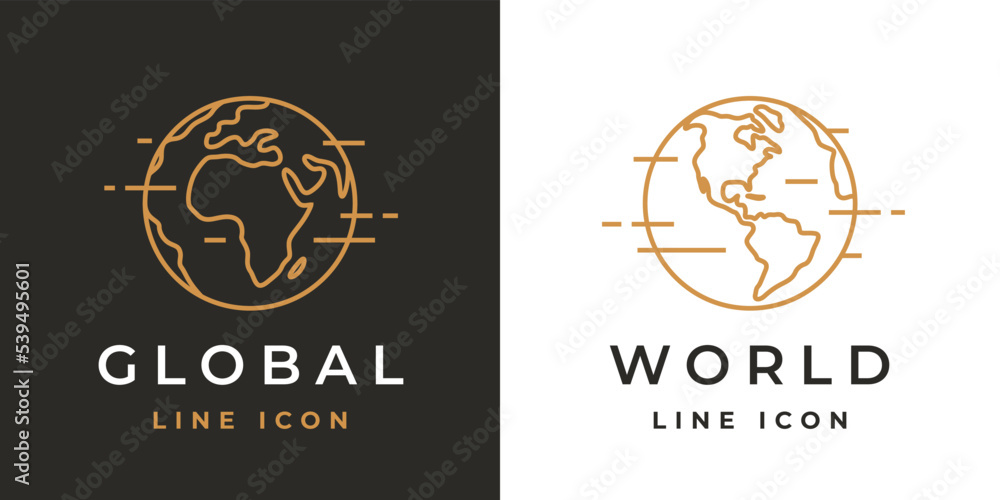 World globe line icon. Planet earth symbols. Global map logo. Africa ...
