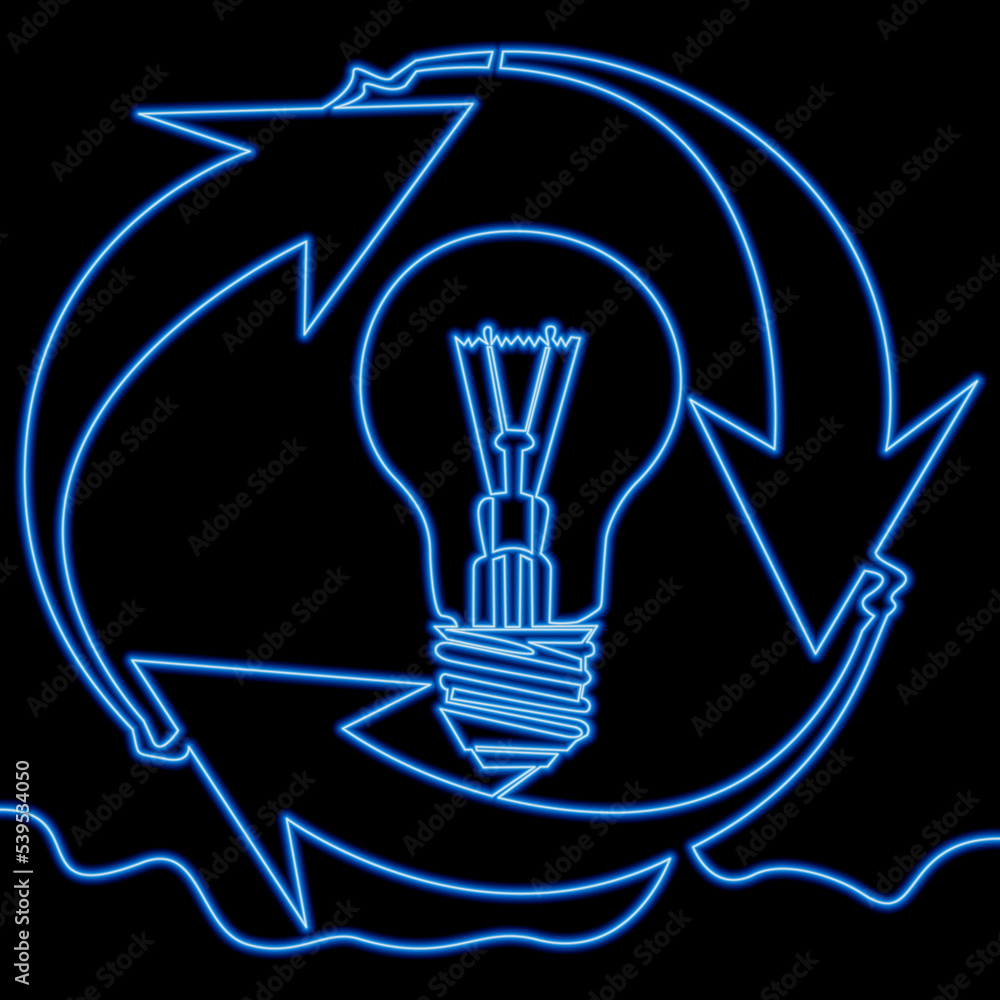Continuous line drawing sustainable developmentl light bulb and recycle ...