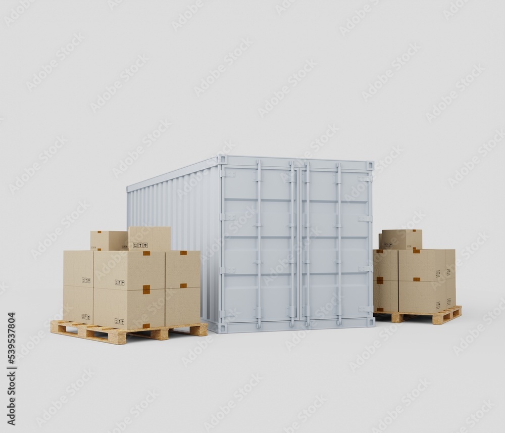Loading boxes with goods into a container. Loading or unloading of ...