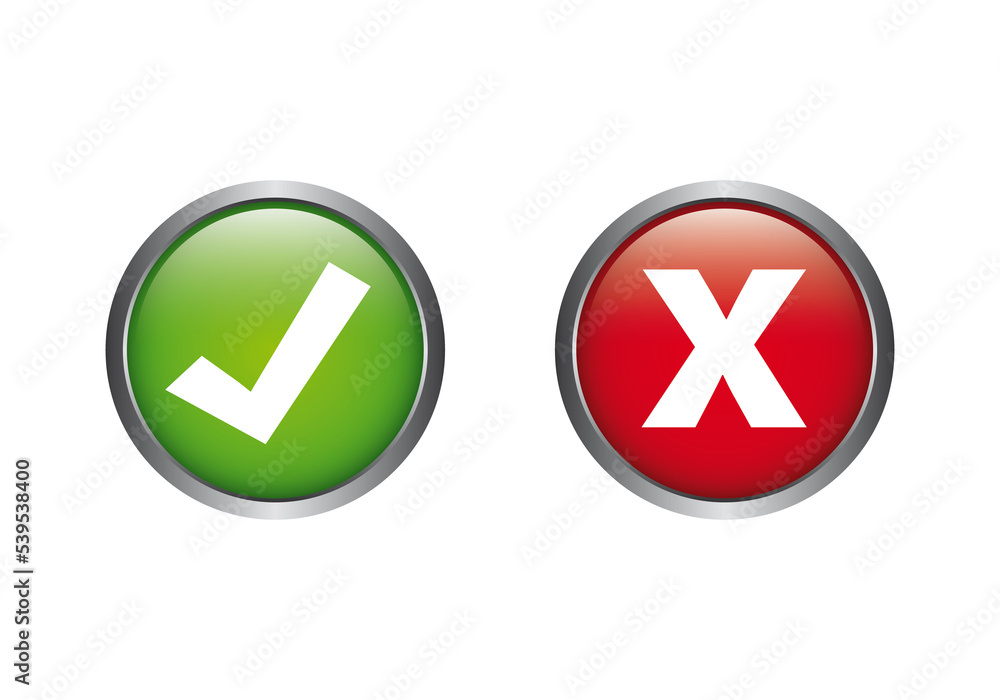 Green check mark and red cross in b button on transparent background ...