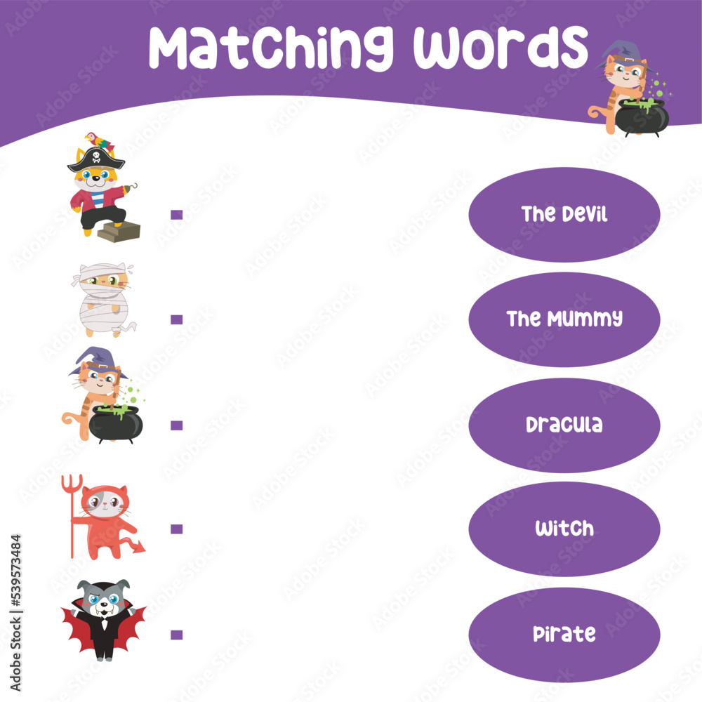 Halloween Matching Words worksheet for children. Fun activity for kids ...
