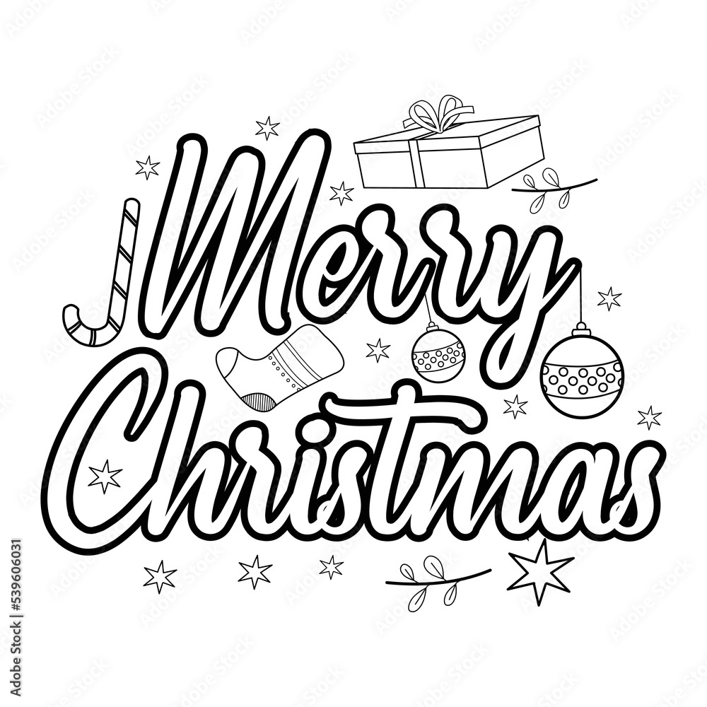 Merry Christmas Coloring page. Christmas line art coloring page design ...