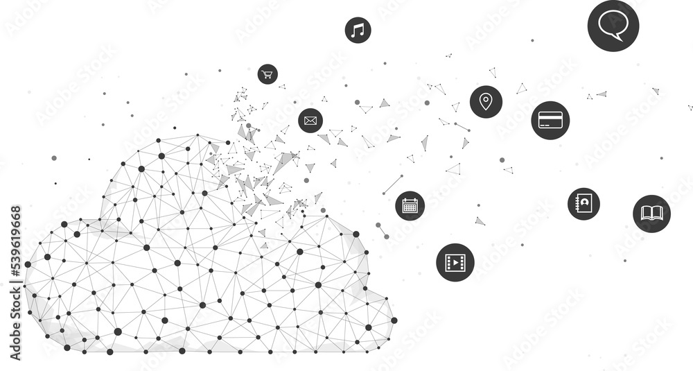 Cloud computing network technology polygon dot connected line with icon : Concept of cloud ...