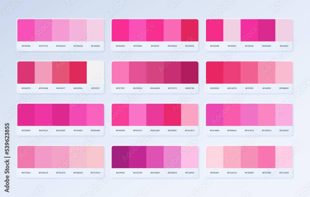 Pink pantone colour catalog guide. Fresh style palette in RGB Hex ...