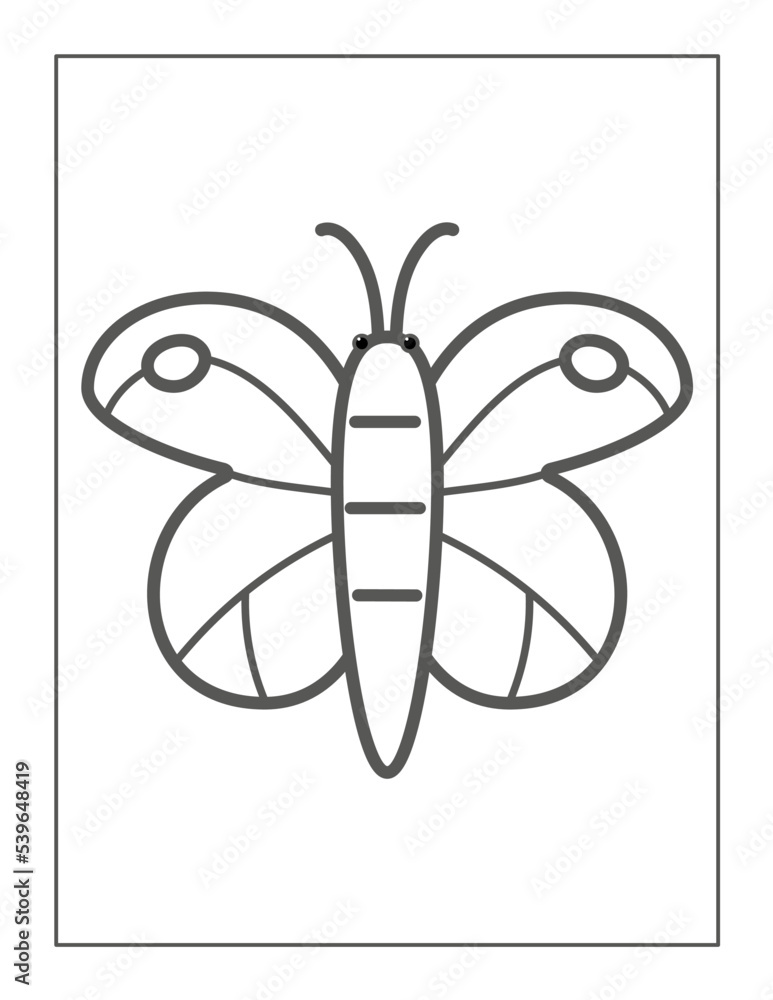 Butterfly coloring page practice worksheet for preschoolers Stock ...