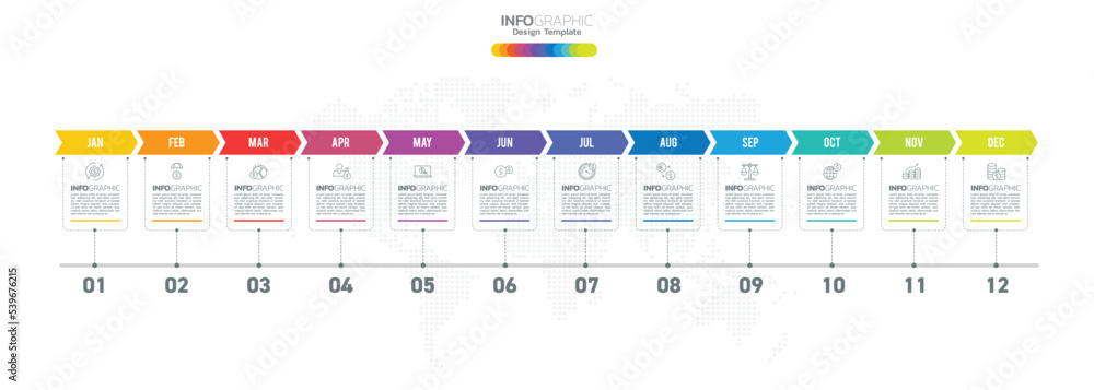 12 Months modern Timeline diagram calendar, Infographic template for ...