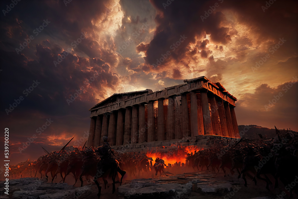 AI generated image depicting a battle between two Greek armies in front ...