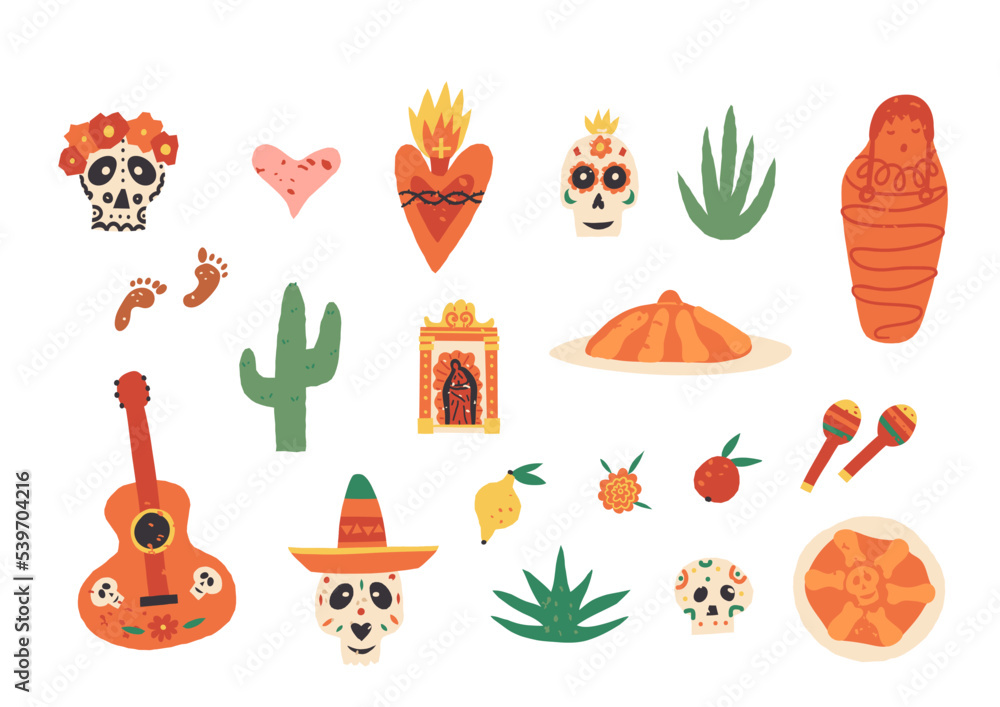 Dia De Los Muertos, Day of the Dead vector clipart. Sacred heart, pan ...