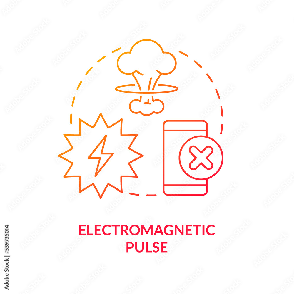 Electromagnetic pulse red gradient concept icon. Appliances damage ...
