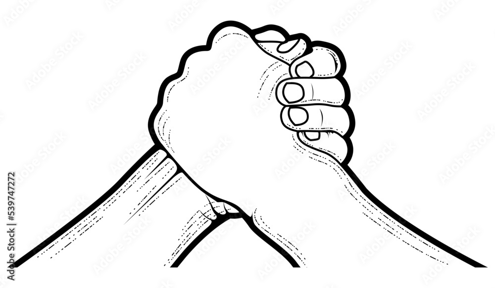Arm wrestling contest, two hands symbol of brotherhood, strength and ...