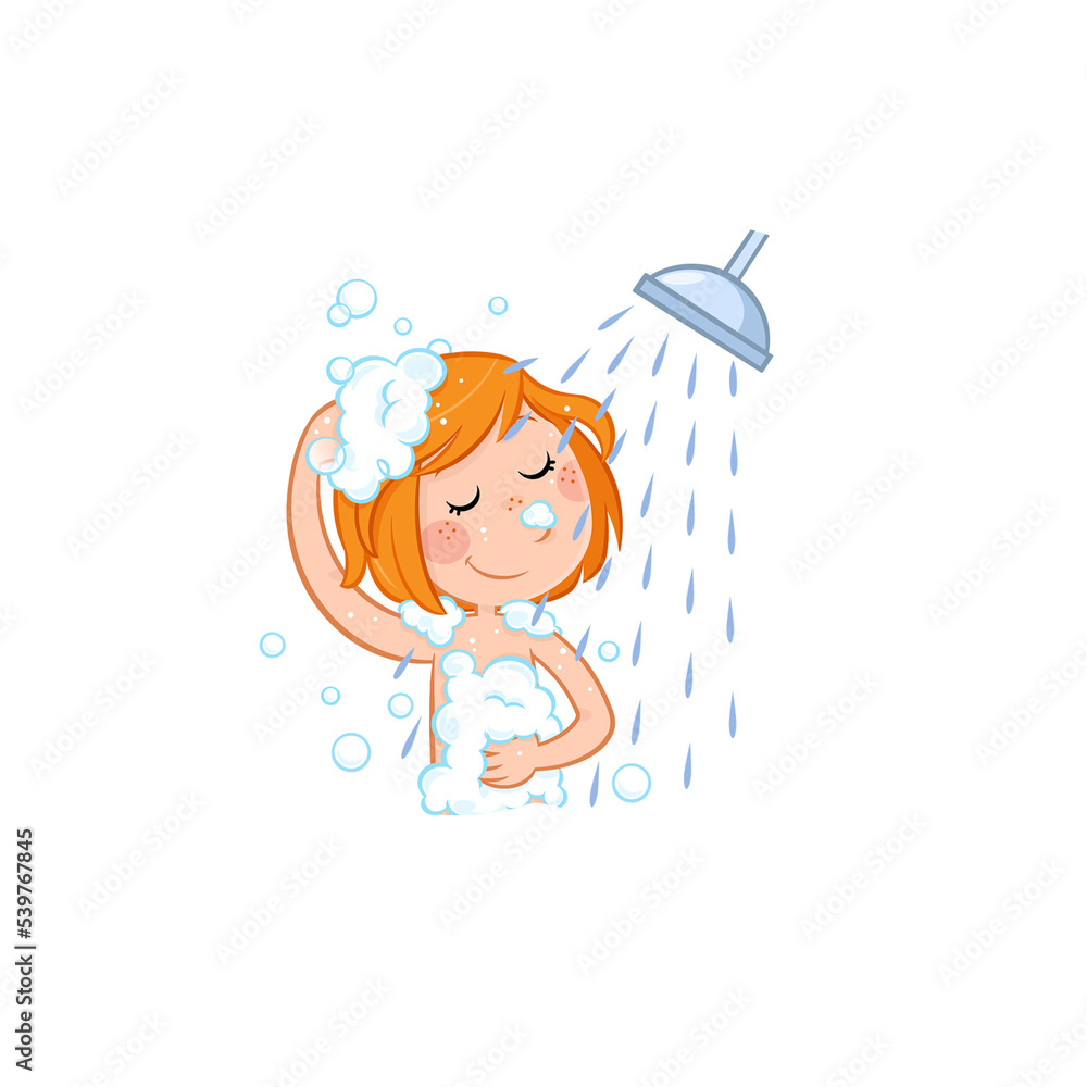 Stock-Illustration „Hygiene - Cute little girl with ginger hair taking ...