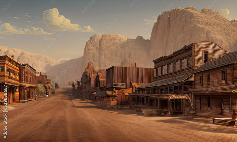 main street and rundown building in old west ghost town at that foot ...