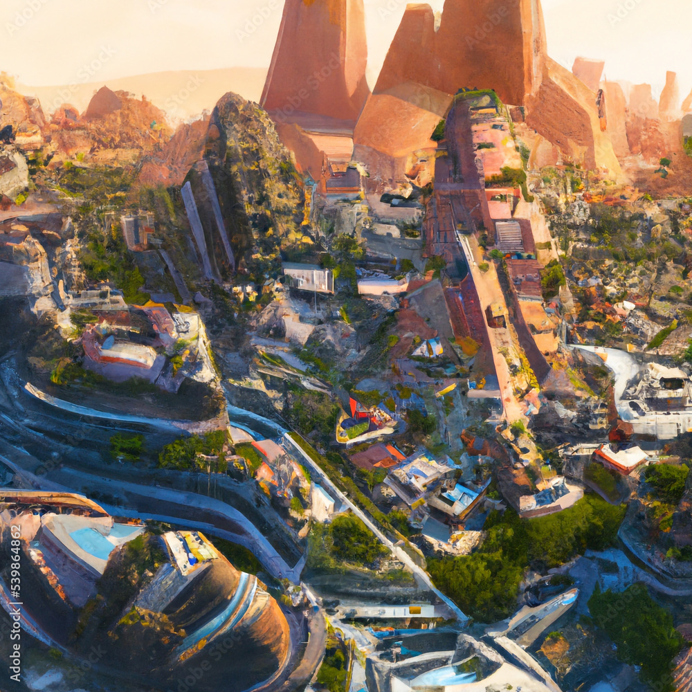 Digital concept art of futuristic cityscape. Future city alien world ...