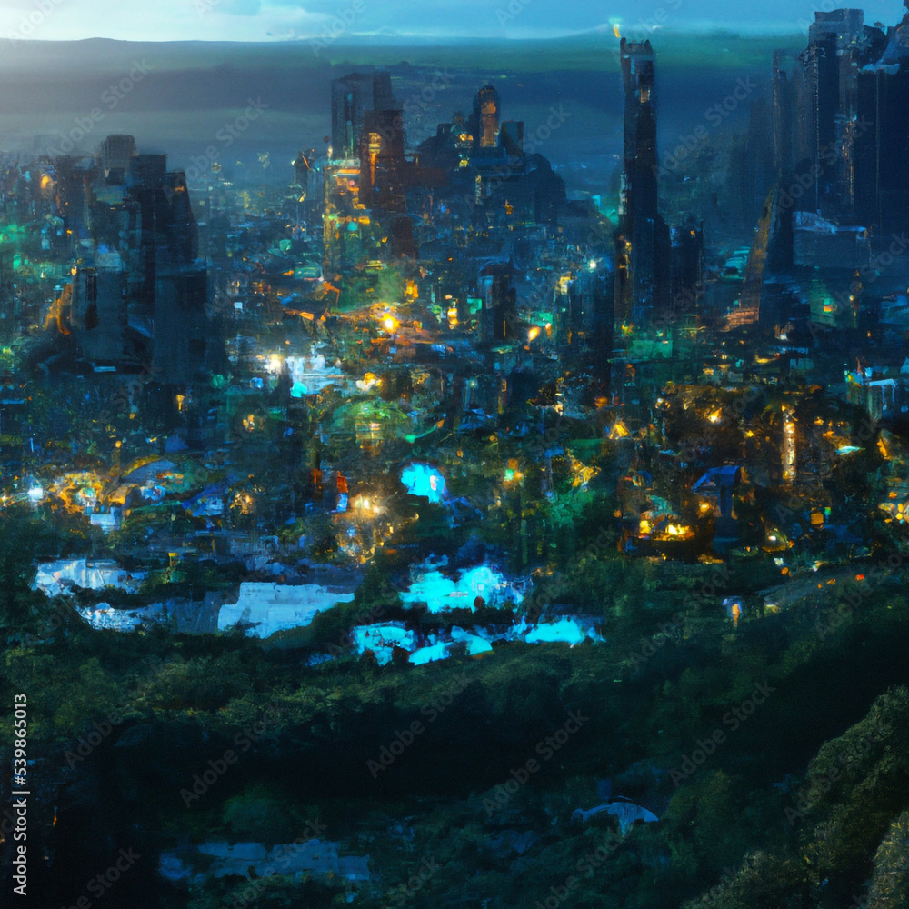 Digital concept art of futuristic cityscape. Future city alien world ...