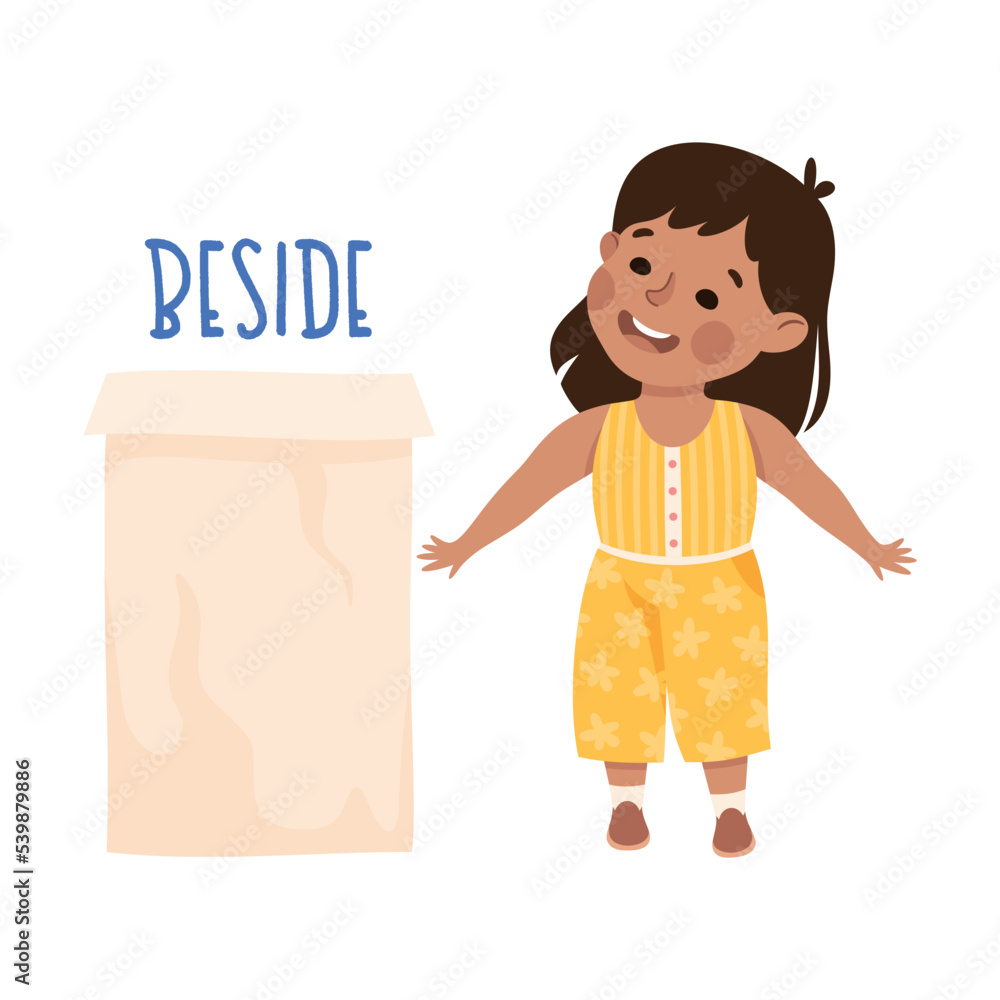 Little Girl Standing Beside Cardboard Box as Preposition Demonstration ...