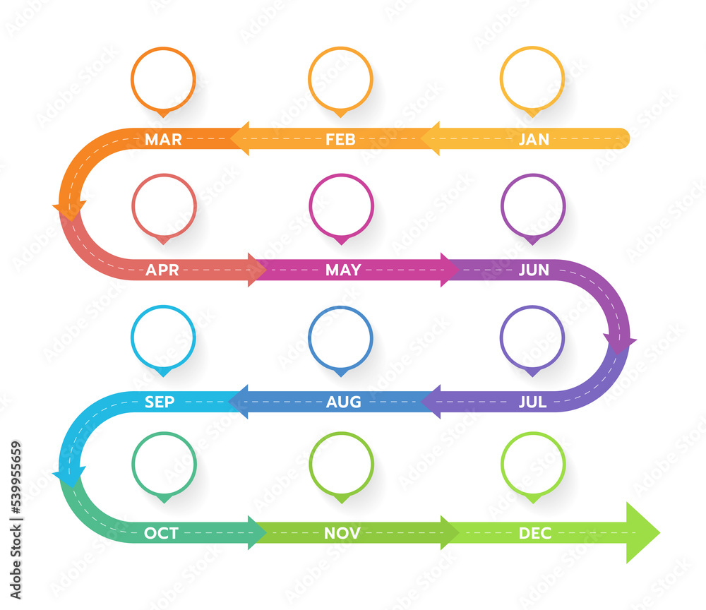 Infographic template for business. 12 Months modern Timeline diagram ...