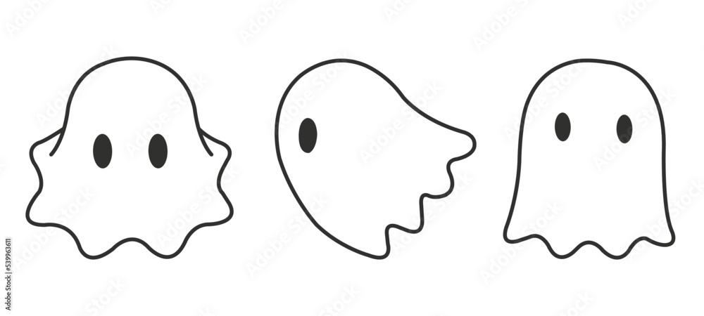 Vector de Stock Cute ghost. Happy halloween ghosts characters, spooky expression creature. Funny ...