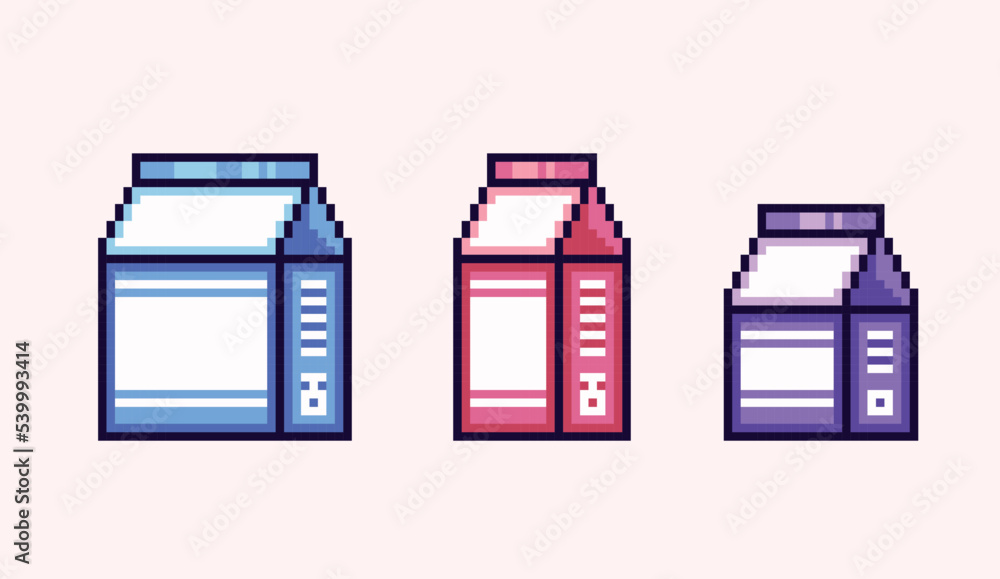 Milk packaging pixel art set. Juice card box collection. Empty ...