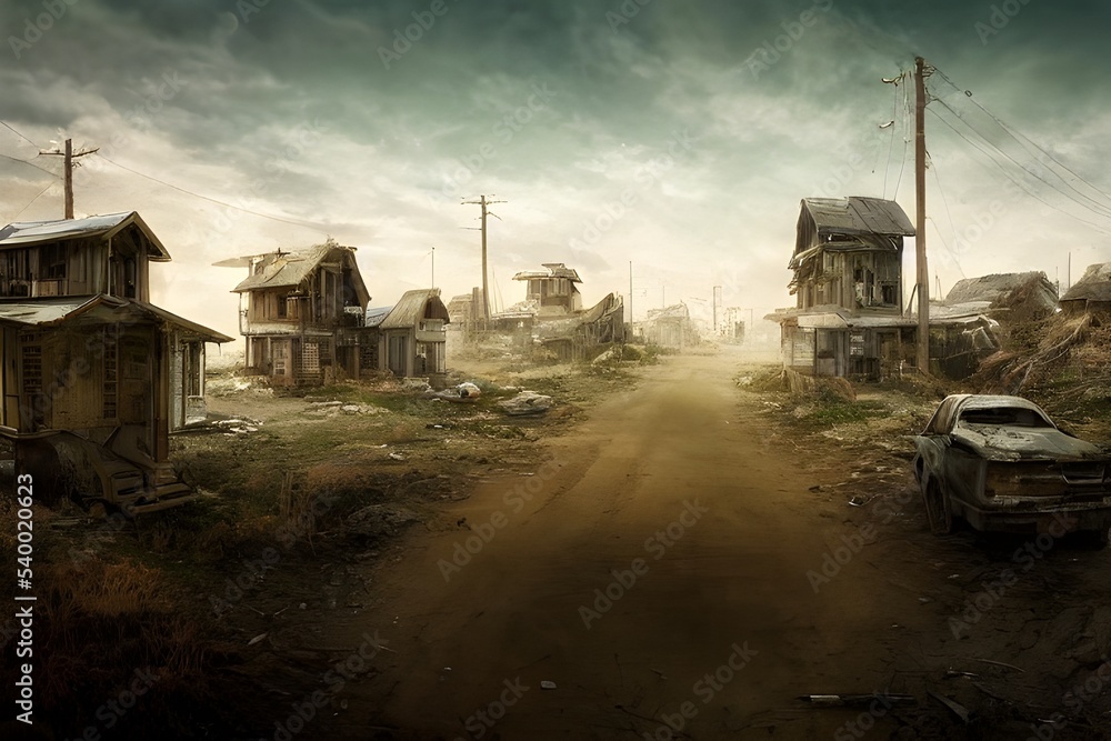 Abandoned town. Dystopia. Urban blight. Zombie apocalypse. Fallout ...