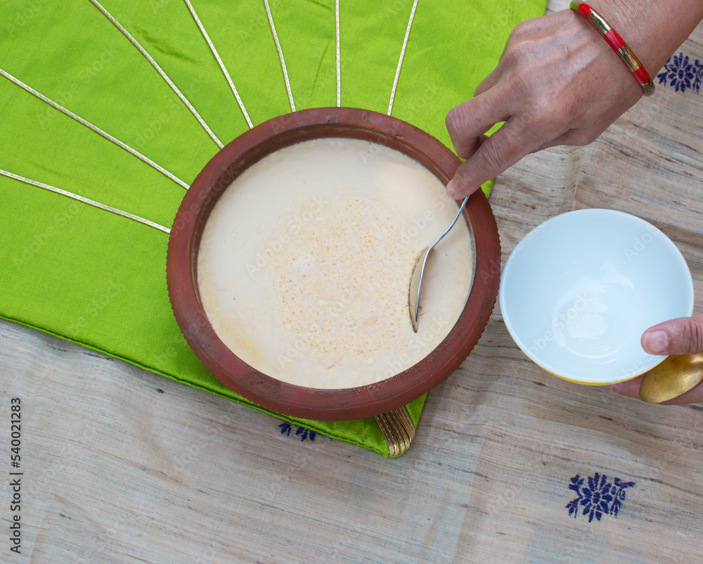 Homemade Mishti Doi or sweet dahi or curd made with milk and sugar or ...