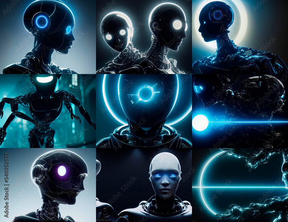 ภาพประกอบ Stock Robots. Futuristic interpretation Future 2025.Virtual ...