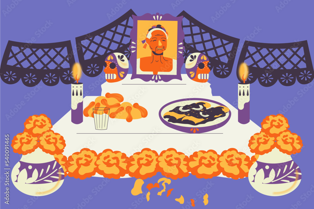 Vector de Stock Ilustración de ofrenda altar mexicano en día de muertos ...
