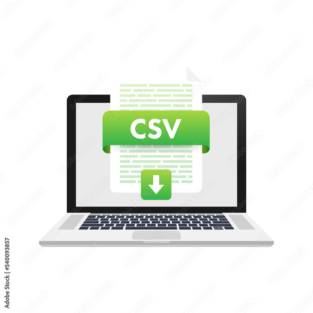 Download CSV button on laptop screen. Downloading document concept ...