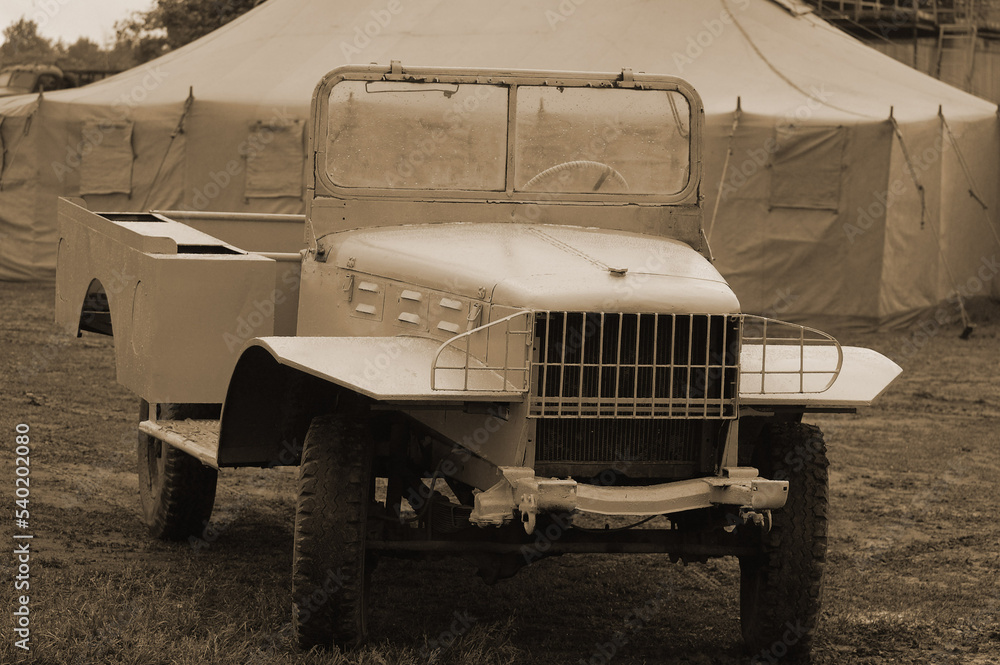 German transport of WWII time during historical reenactment of WWII ...