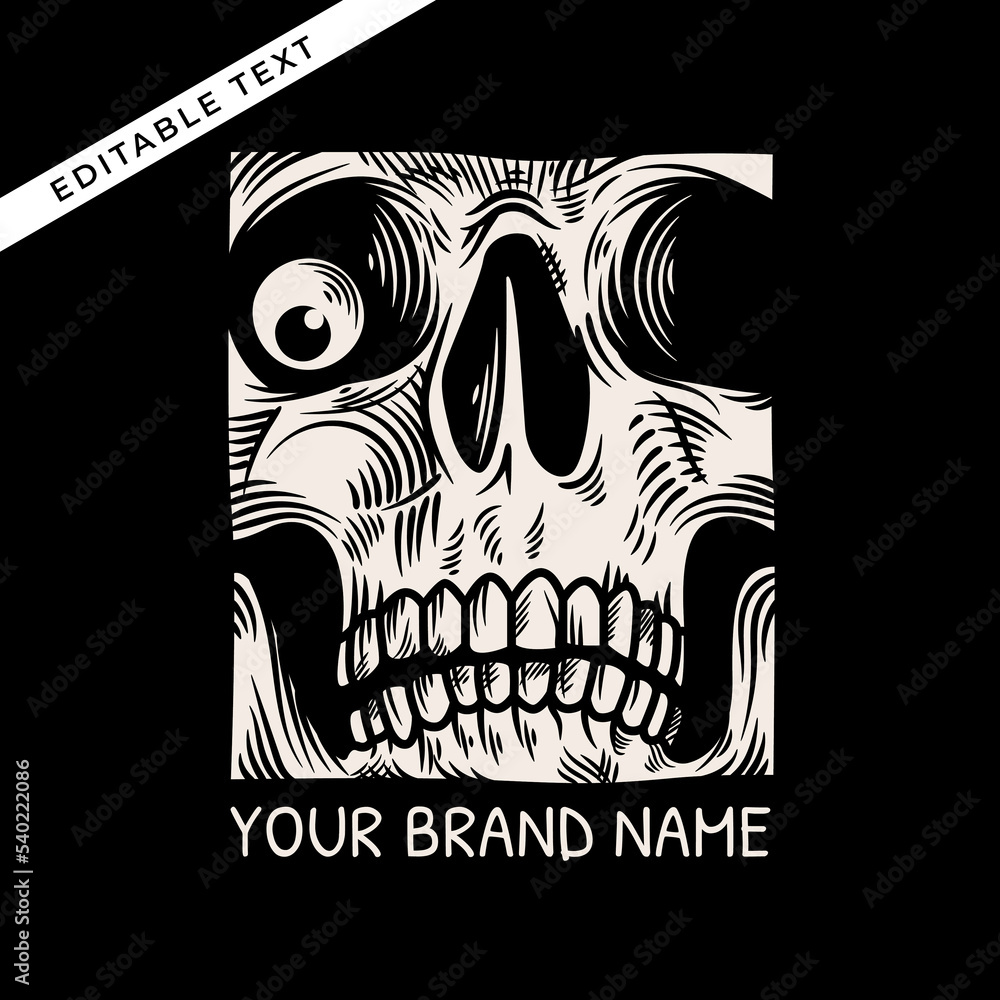 hand drawn skull face vector illustration Stock Vector | Adobe Stock