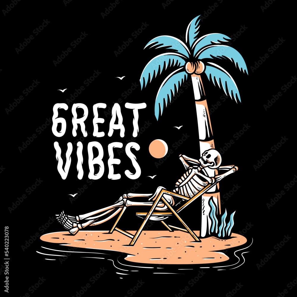 the skeleton relax at the island with palm tree Stock Vector | Adobe Stock