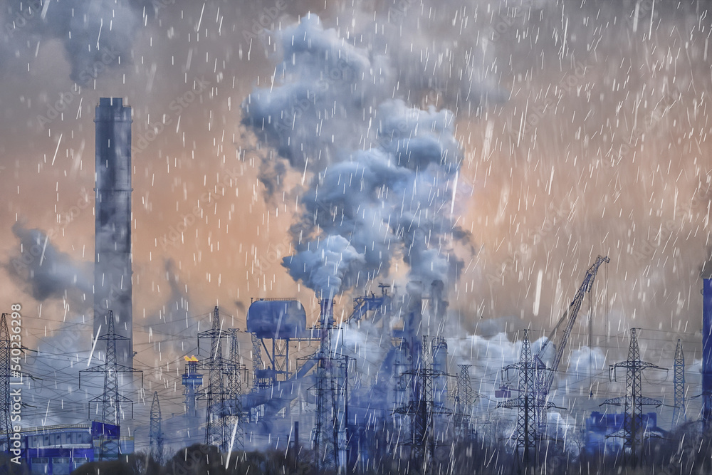 acid rain industry nature pollution carbon footprint background Stock ...