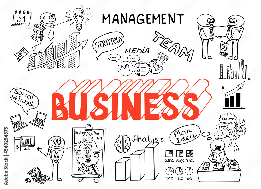 Business doodles hand drawn Sketch set : infographics elements isolated ...