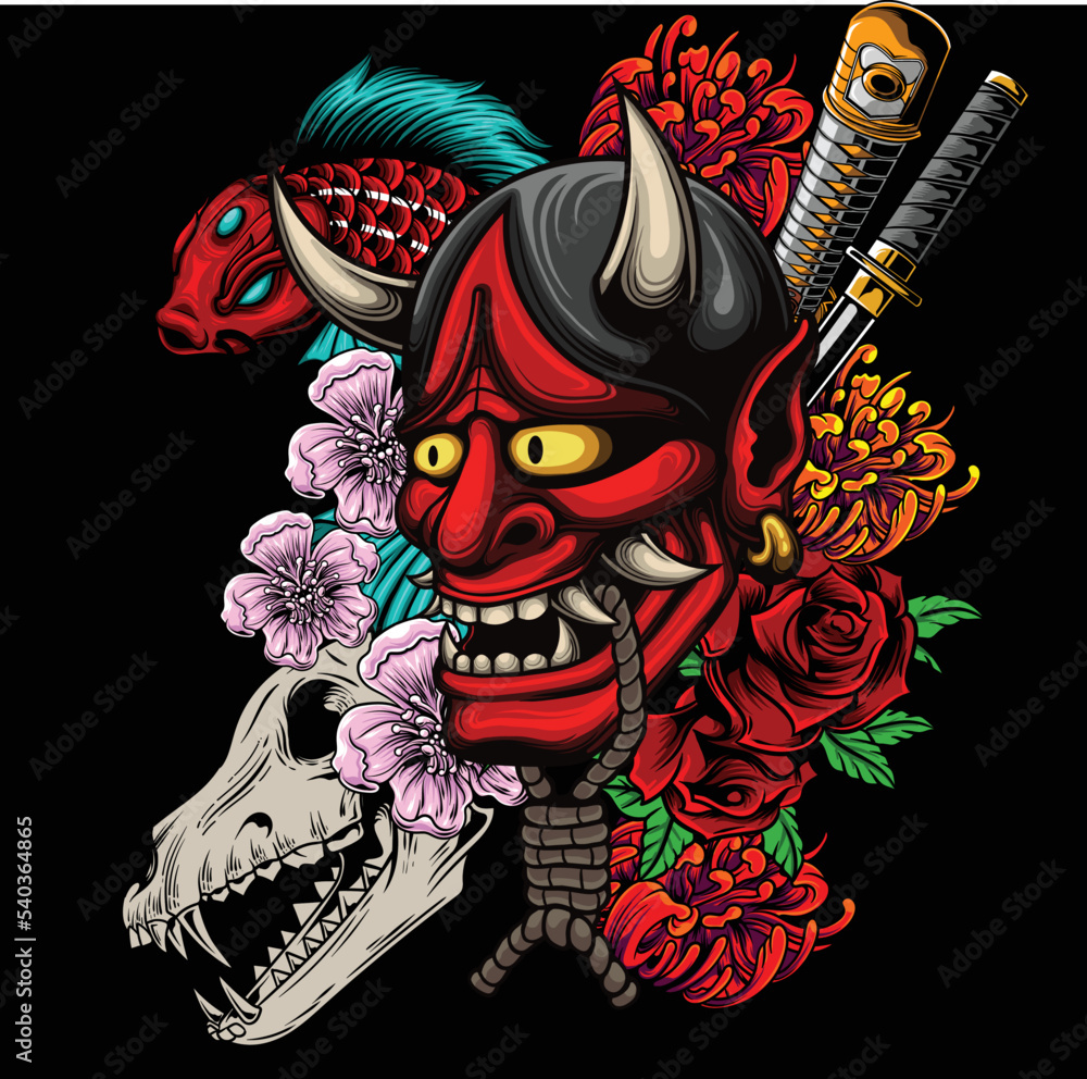 vector illustration of hannya mask Stock Vector | Adobe Stock