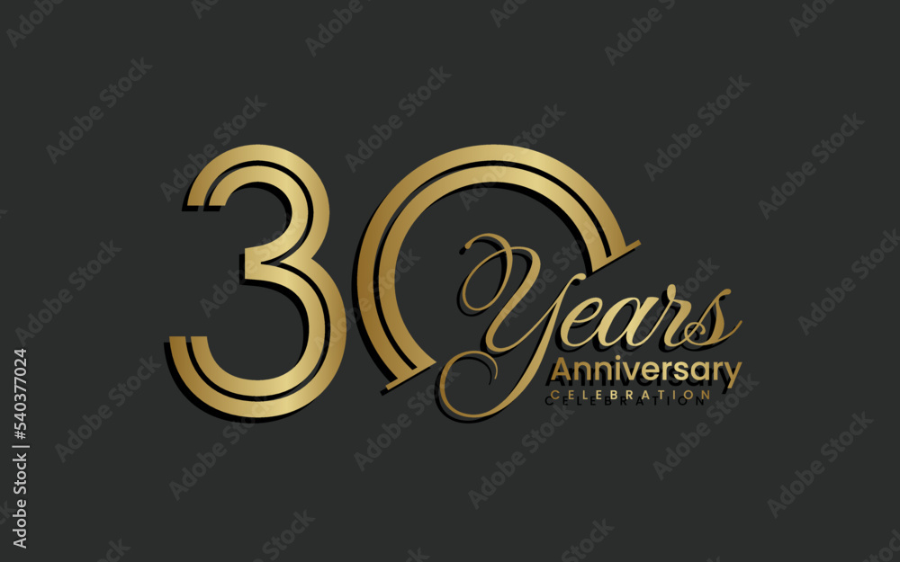 30th Anniversary logo design. Thirty years Celebrating Anniversary Logo in gold color for ...
