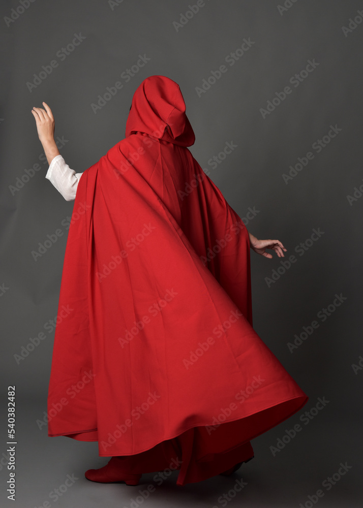 Full length portrait of woman wearing red medieval fantasy costume ...