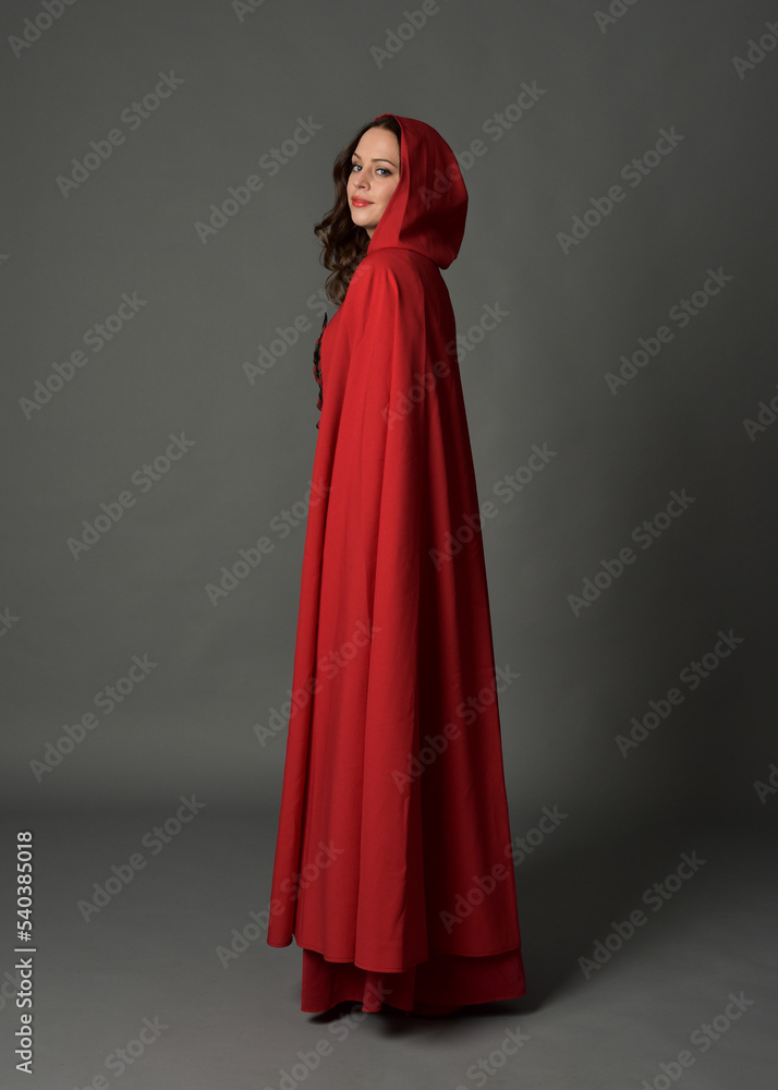 Full length portrait of woman wearing red medieval fantasy costume ...