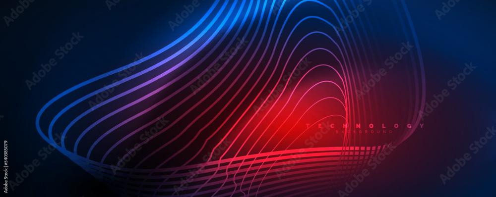 Techno neon wave lines, dynamic electric motion, speed concept ...