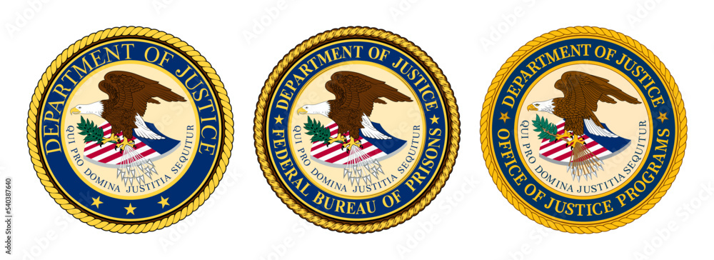 Vector seal of the United States Department of Justice. Federal Bureau ...