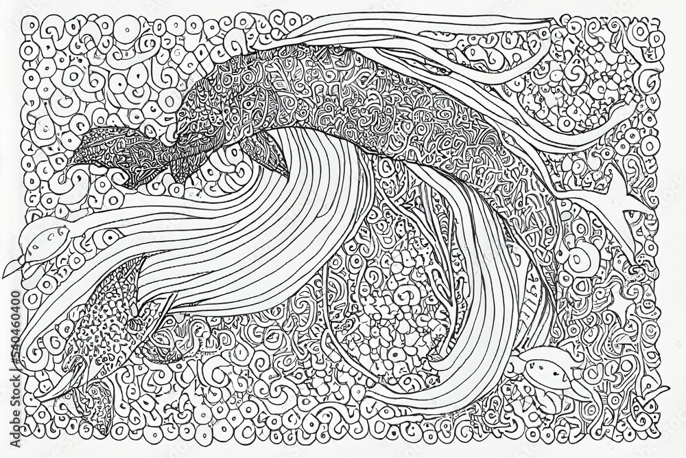 Ilustración de Stock Coloring Page. Adult Coloring Book. Underwater ...