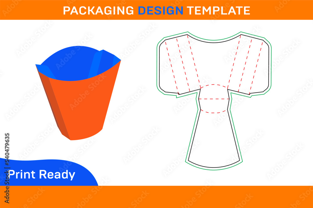 Snack Box vector dieline template and 3D render, resizable editable ...