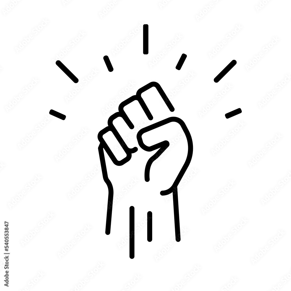 Black raised fist protest symbol icons. Hands clenched power symbol ...